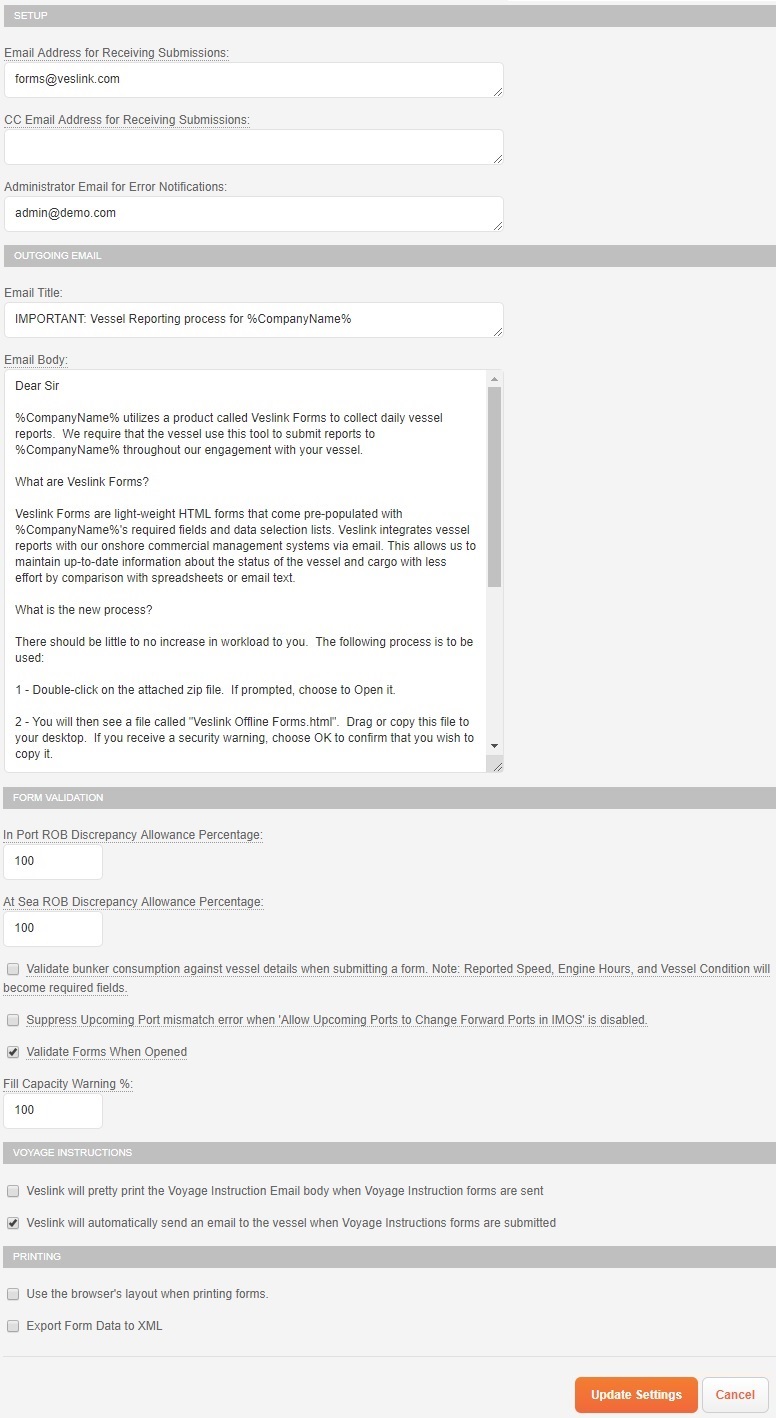 Veslink - System Configuration